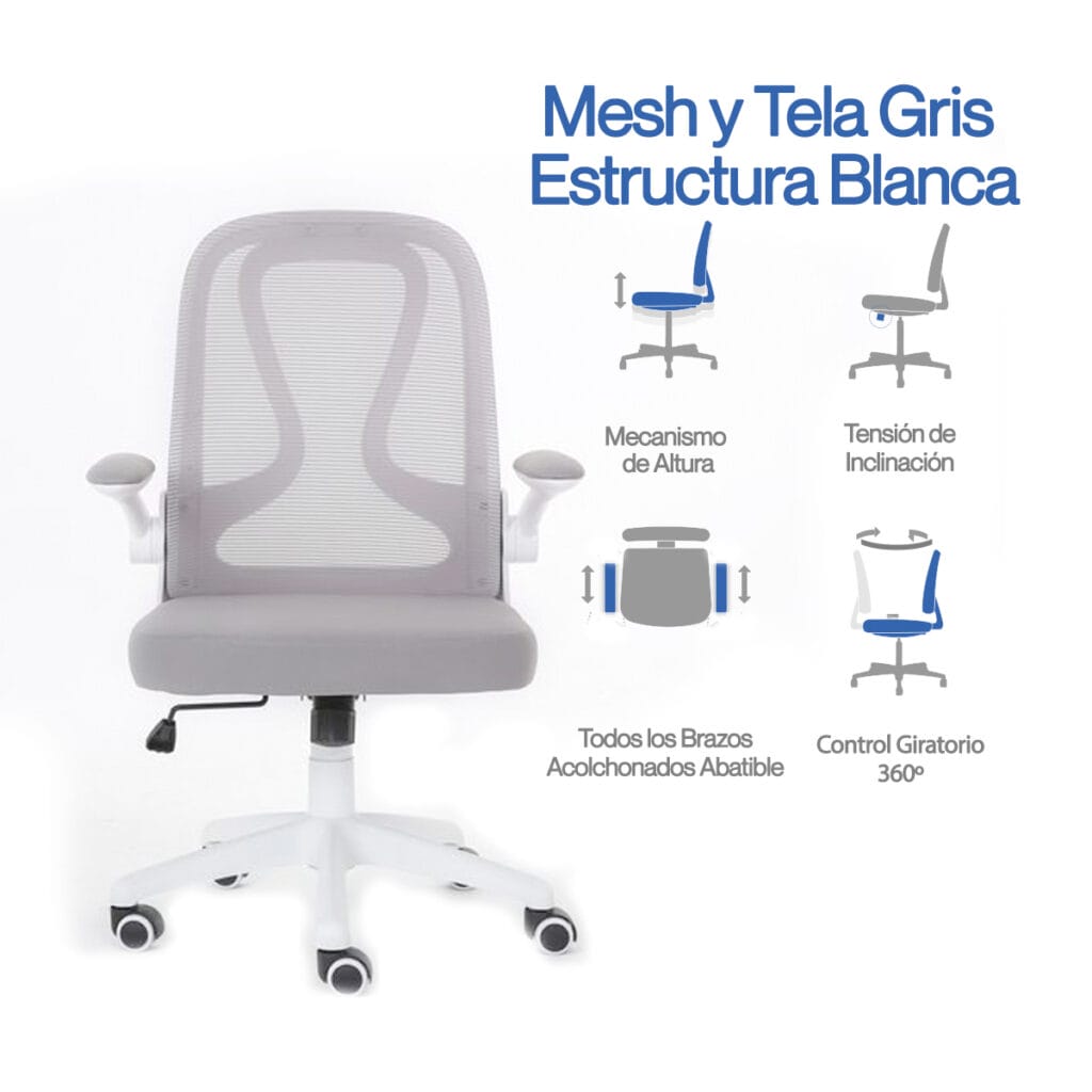 Silla Operativa E107 Mesh y Tela Color Gris Estructura Blanca - OFIK S ...